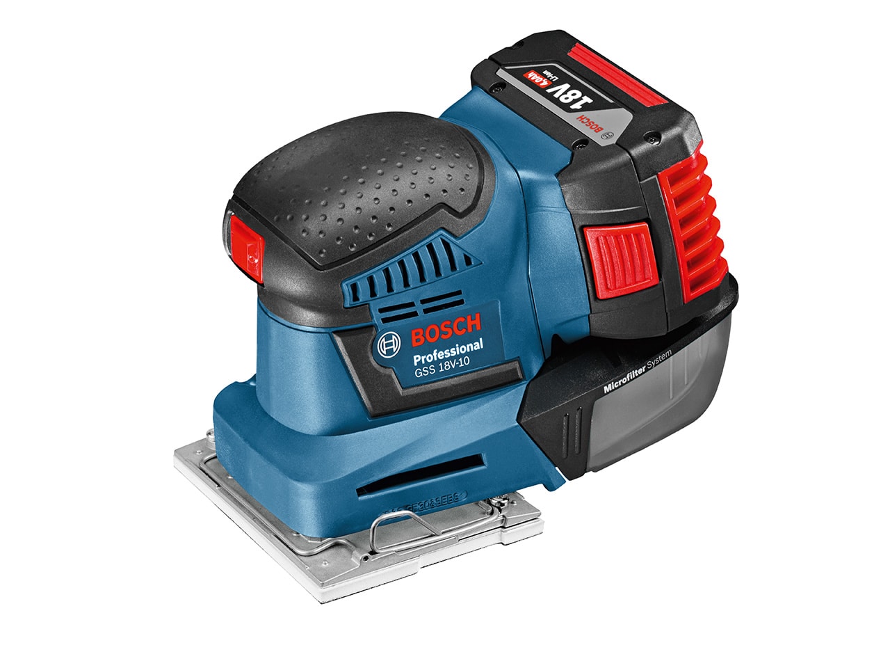 Bosch GSS 18V-10 rystepudser 18V med 2 x 5,0 Ah batteri og lader L-Boxx ...