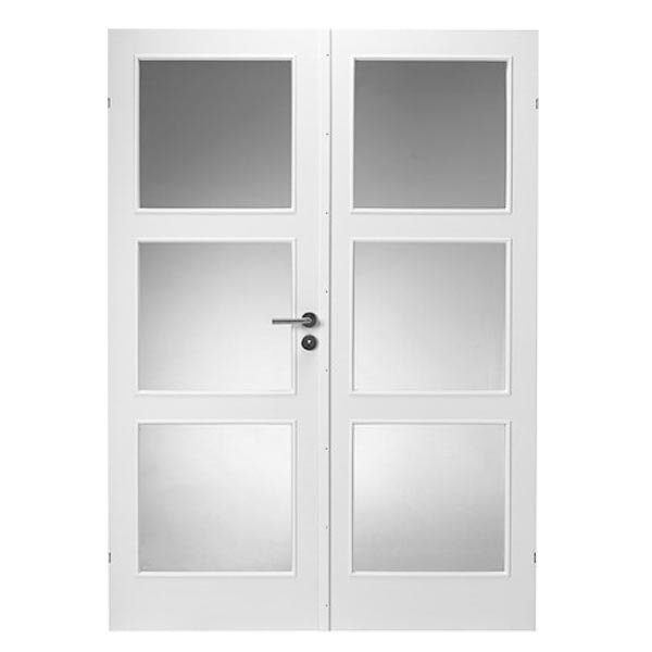 Swedoor Easy GW3+GW3 40 mm hvid dobbeltdør m. glas 72,5+72,5x194 cm (15x20) - Døre - Indvendige ...