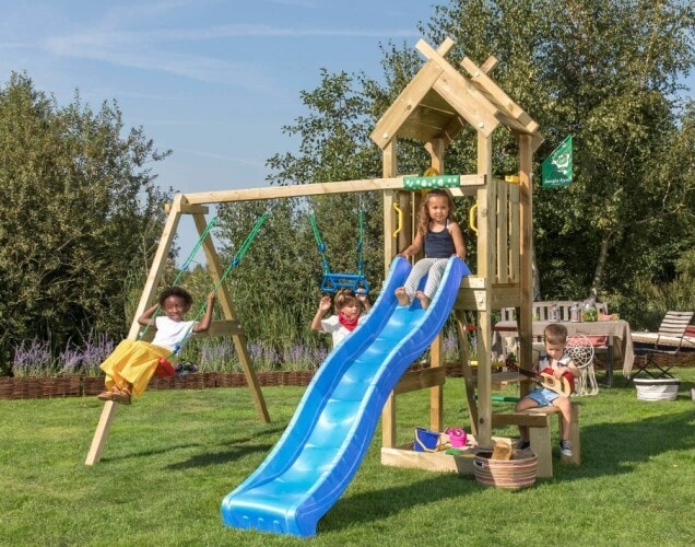Jungle Gym Totem legetårn komplet med 2-Swing Modul 200 og blå ...