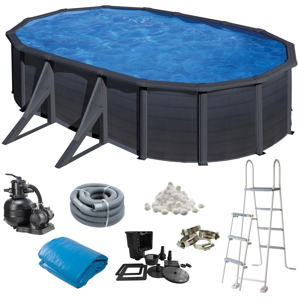 Swim & Fun Basic pool oval 500 x 300 x 120 cm i sort 14.550 liter ...