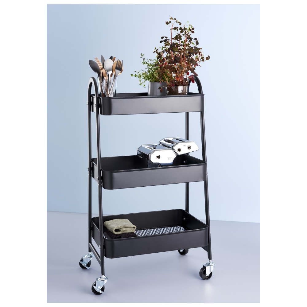 Day rullevogn sort med 3 hylder/kurve 44 x 30 x 79 cm